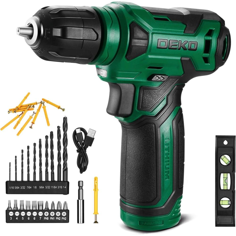 DEKOPRO 8V Cordless Drill, Drill Set with 3/8″Keyless Chuck, 42pcs ...